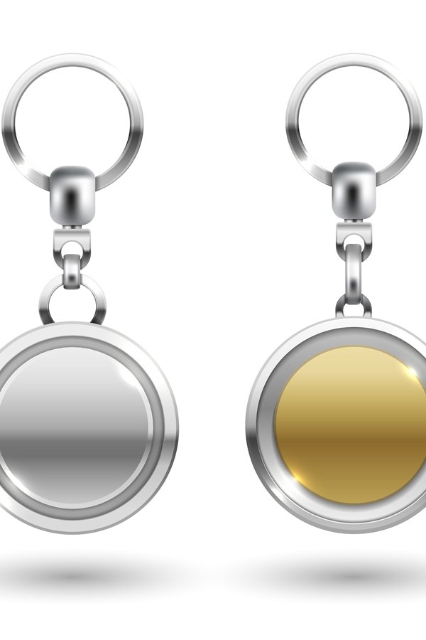 Silver and gold keychains in round shapes