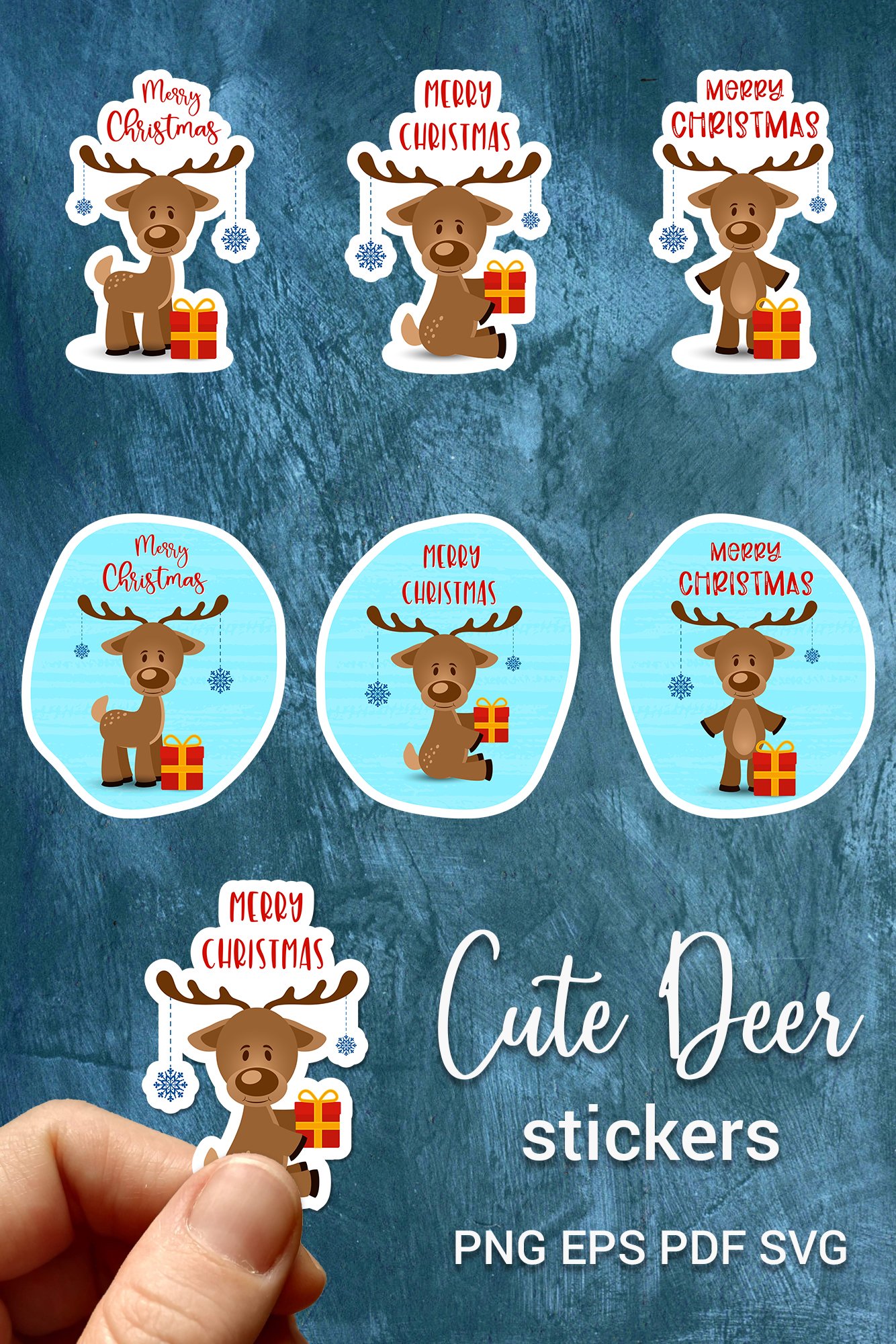 Cute Christmas Reindeer Stickers | Print and Cut | (988111)