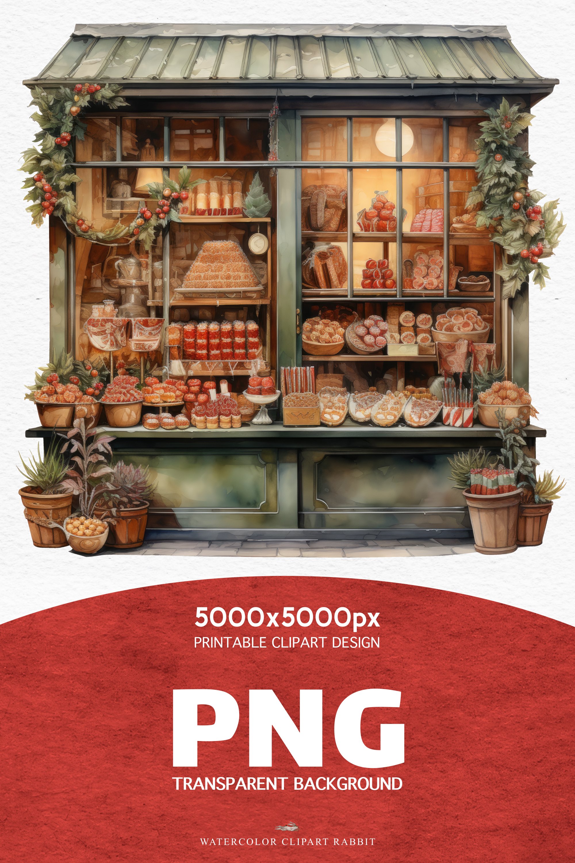 Christmas Vintage Candy Storefront House Winter Shop Clipart