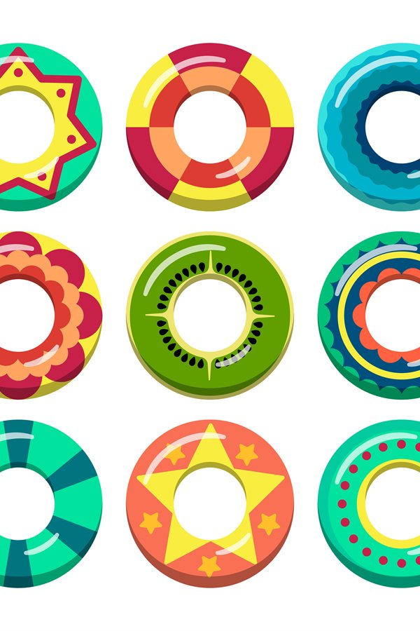 Lifeguard swimming rings in different colors. Vector illustr