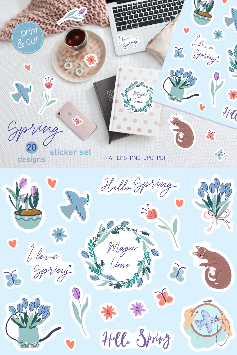 Spring stickers | Spring clipart | printable | cricut design