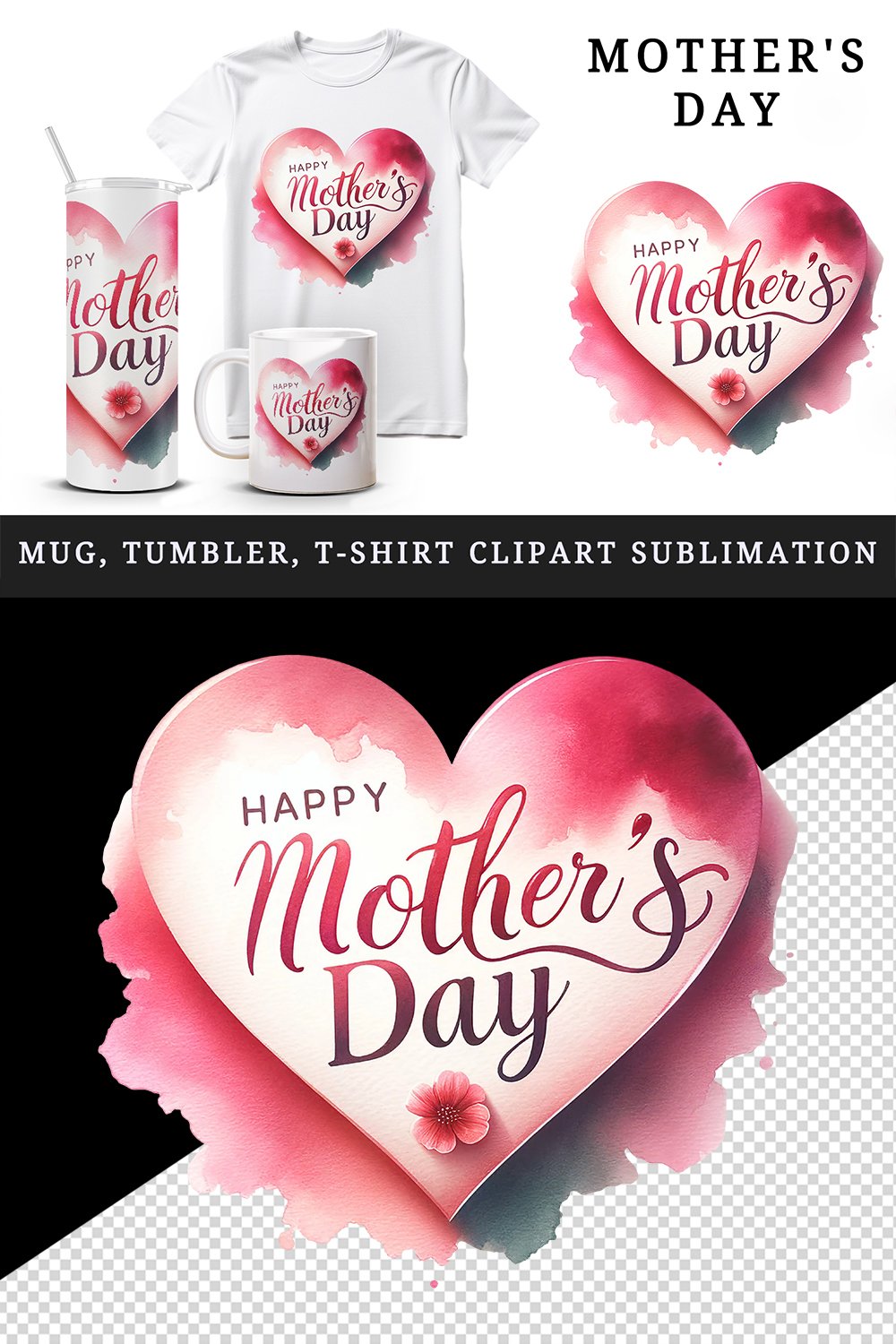 Heart Mother's day tumbler mug wrap clipart sublimation png