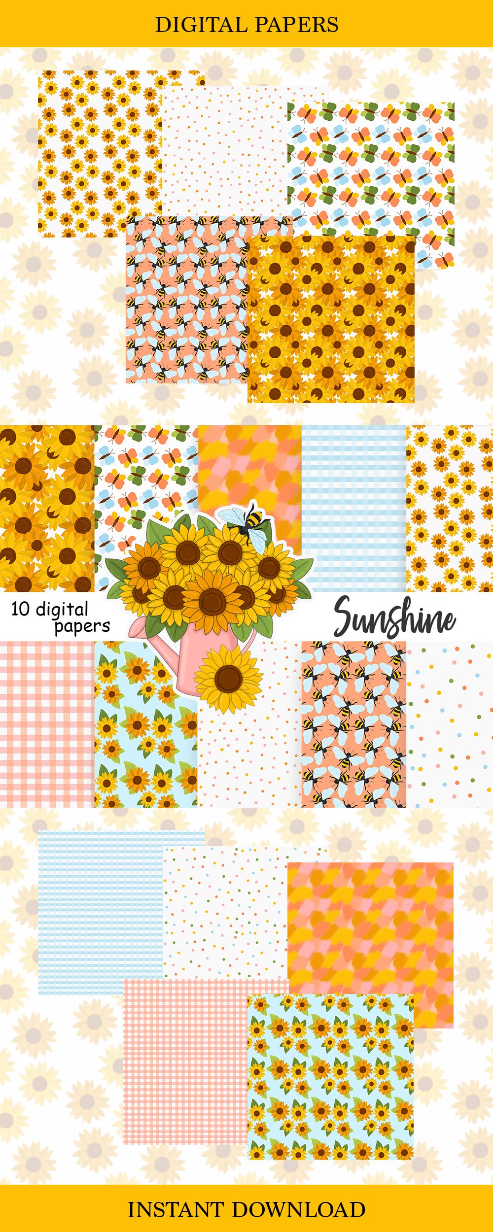 Sunflowers Digital Paper | Sunshine Pattern