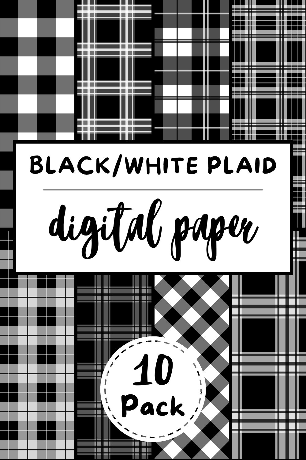 Black White Plaid Digital Paper Download, Seamless Tartan