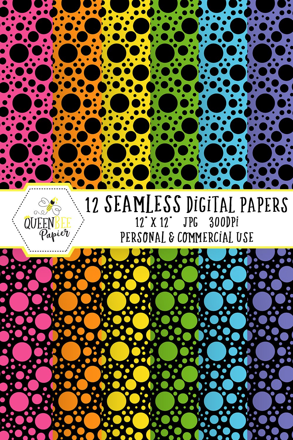 Polka Dot Digital Paper, Rainbow Polka Dot Background