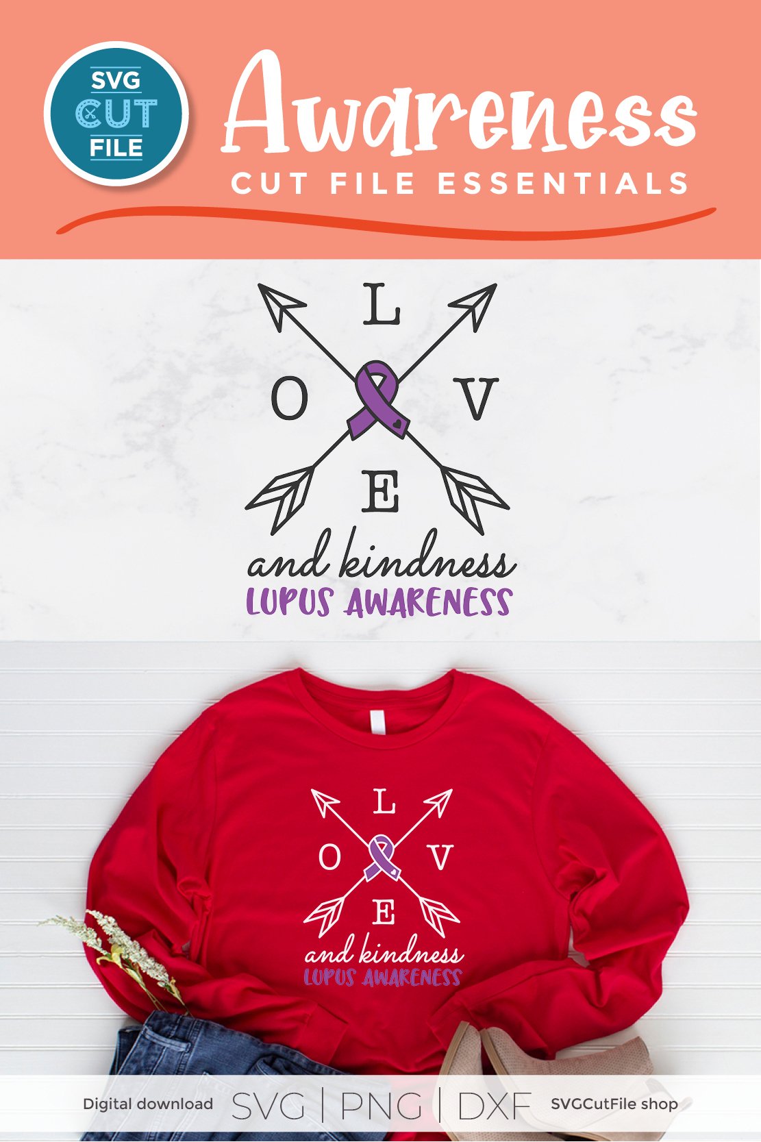 Lupus Awareness SVG with ribbon and arrows