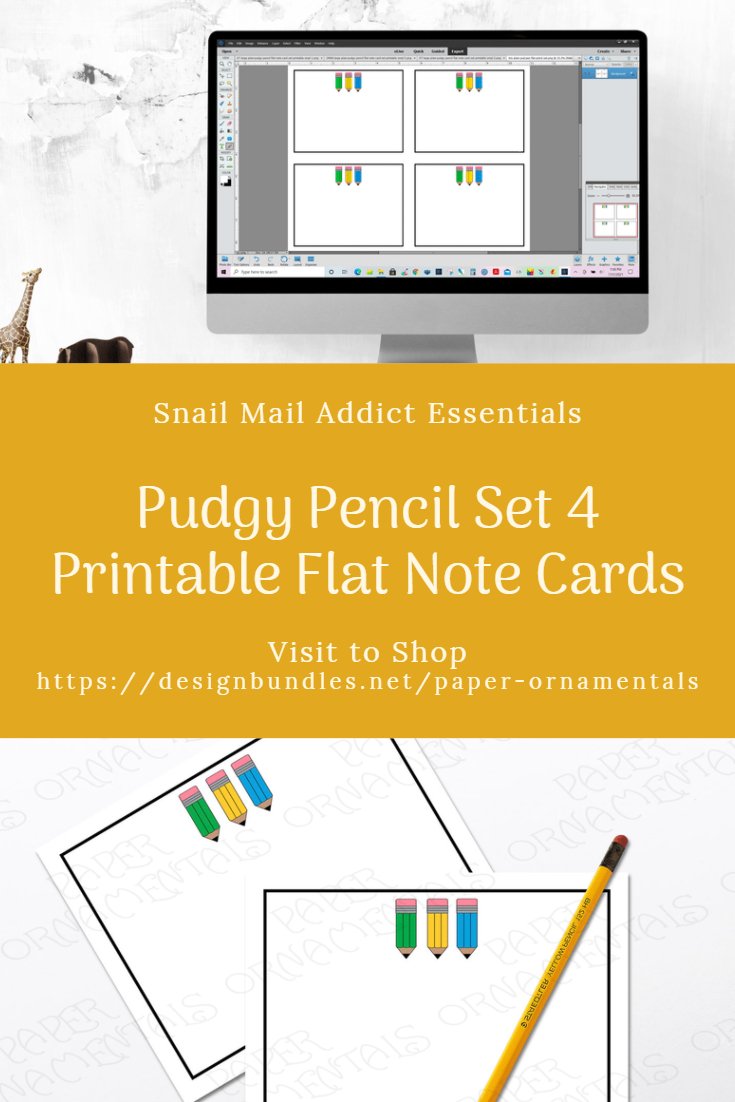 Flat Note Card, Post Card, Trio Pudgy Pencils Set 4