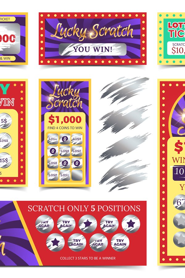 Winning lotto tickets and scratch cards vector set