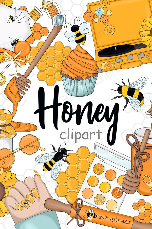 Honey Bees Spring CLIPART Bright Summer Stickers - PNG Files