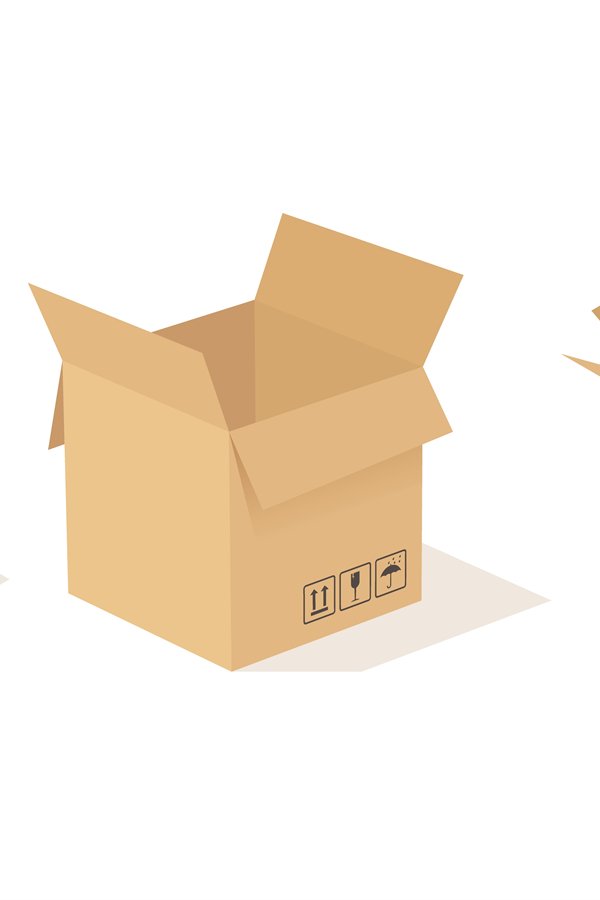 Boxes carton. Opened and closed cardboard box, beige deliver