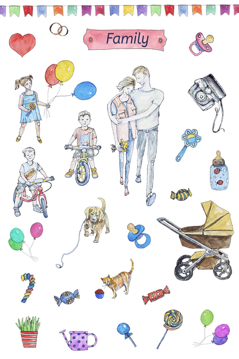 Happy Family Watercolor Vector