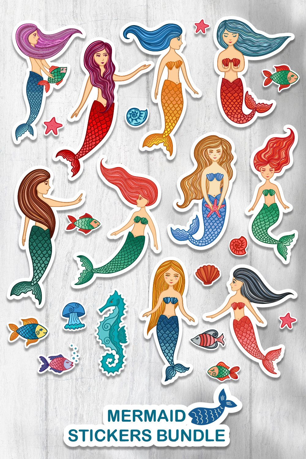 Mermaid Sicker Pack. Summer Png Printable Stickers