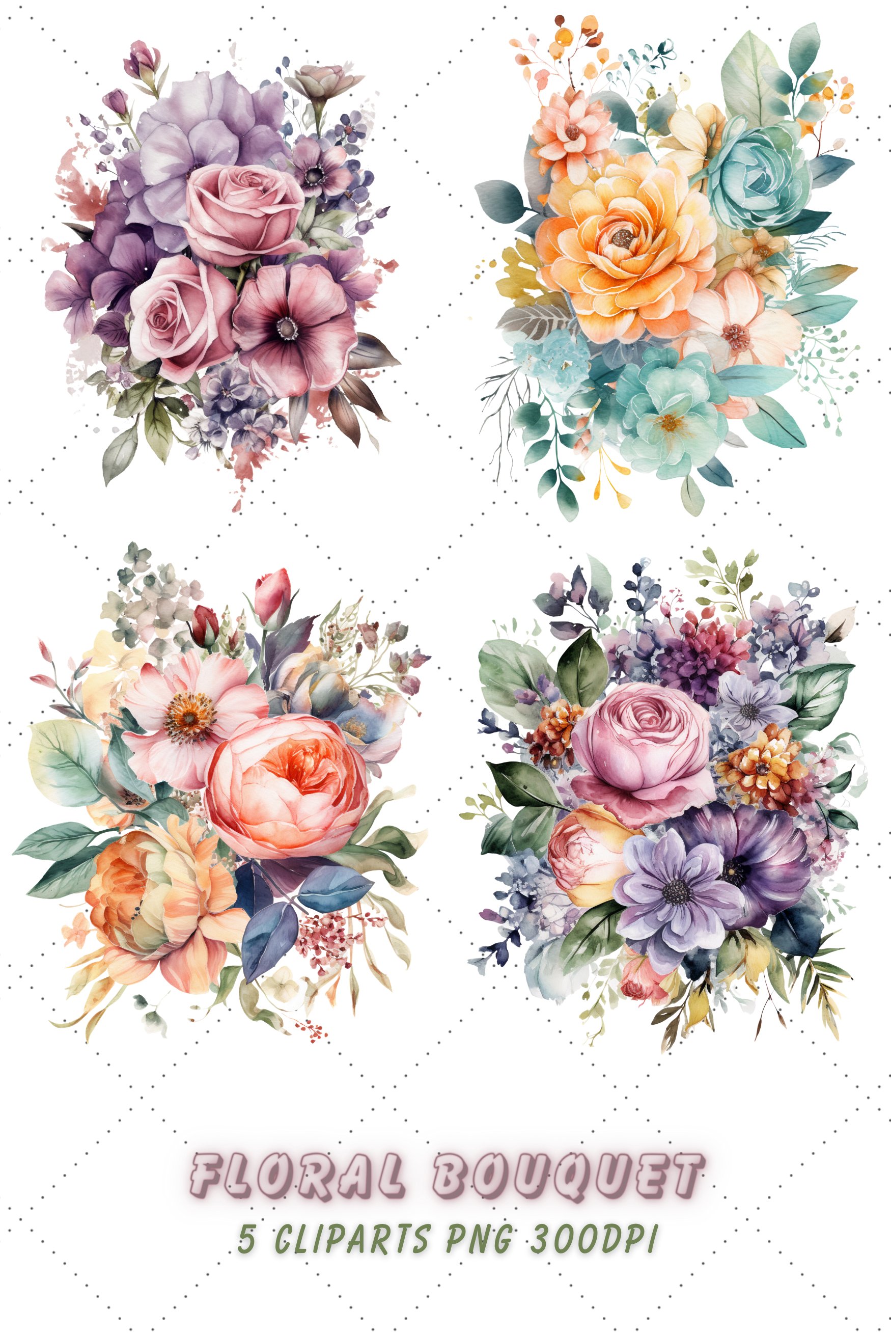 Cute Watercolor Floral Bouquet Clipart