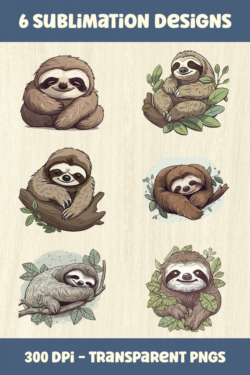 Hand drawn sloths sublimation bundle