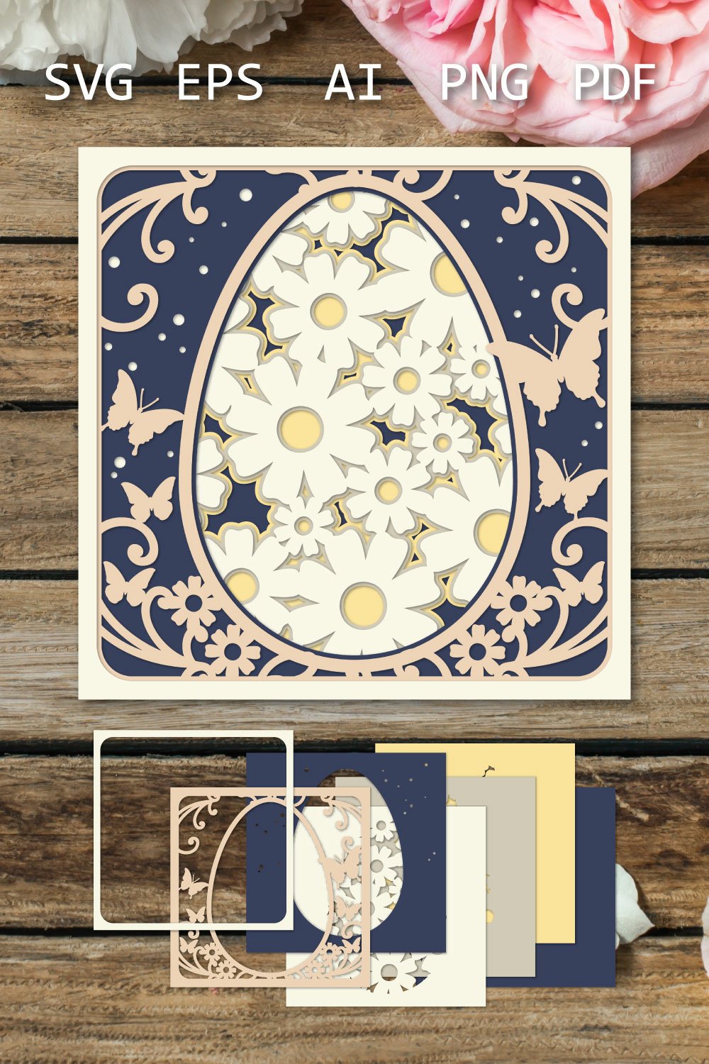 3D Layered Easter Egg papercut SVG, Happy Easter 3D card