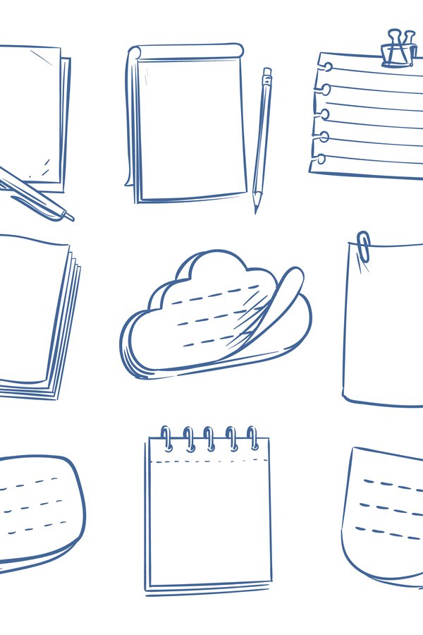 Doodle note. Sketch notebook, memo paper, various document.