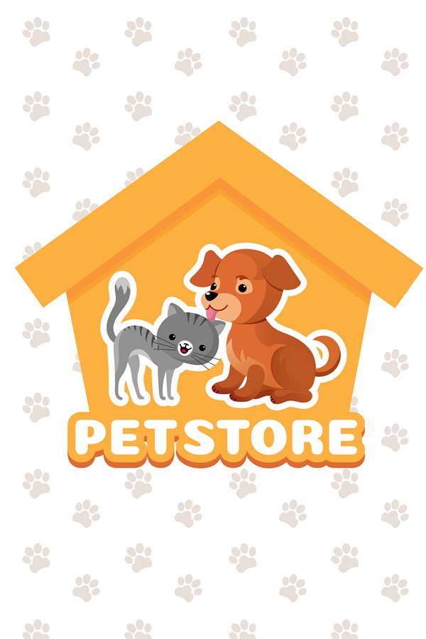 Pet store vector background with happy pets animals