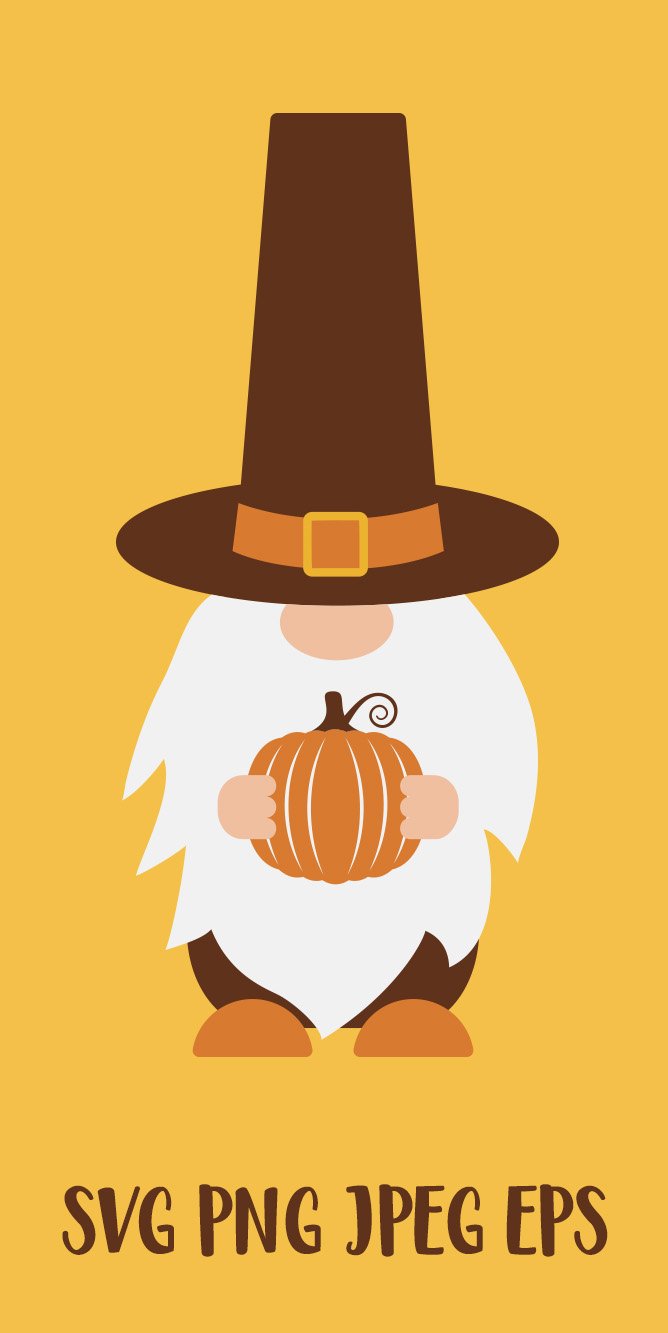 Thanksgiving gnome with hat and pumpkin. Autumn gnome SVG