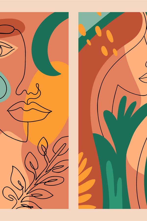 Female abstract posters. Contemporary outline girls faces