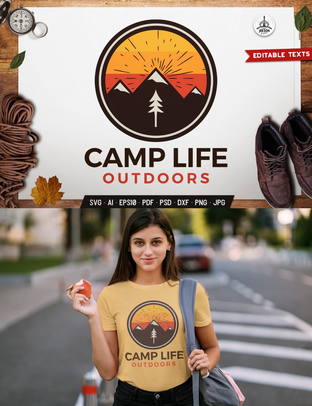 Camping Life Logo Template SVG Outdoor Adventure DXF PNG
