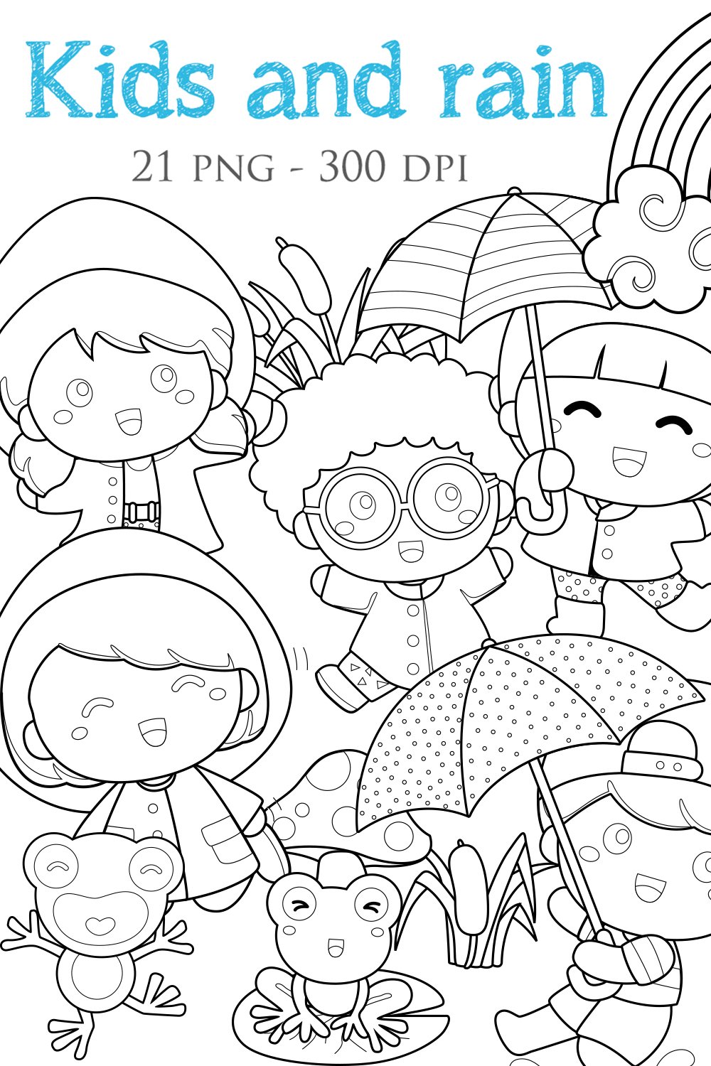 Happy Kids and Rain Holiday Activity and Frog Digital Stamp