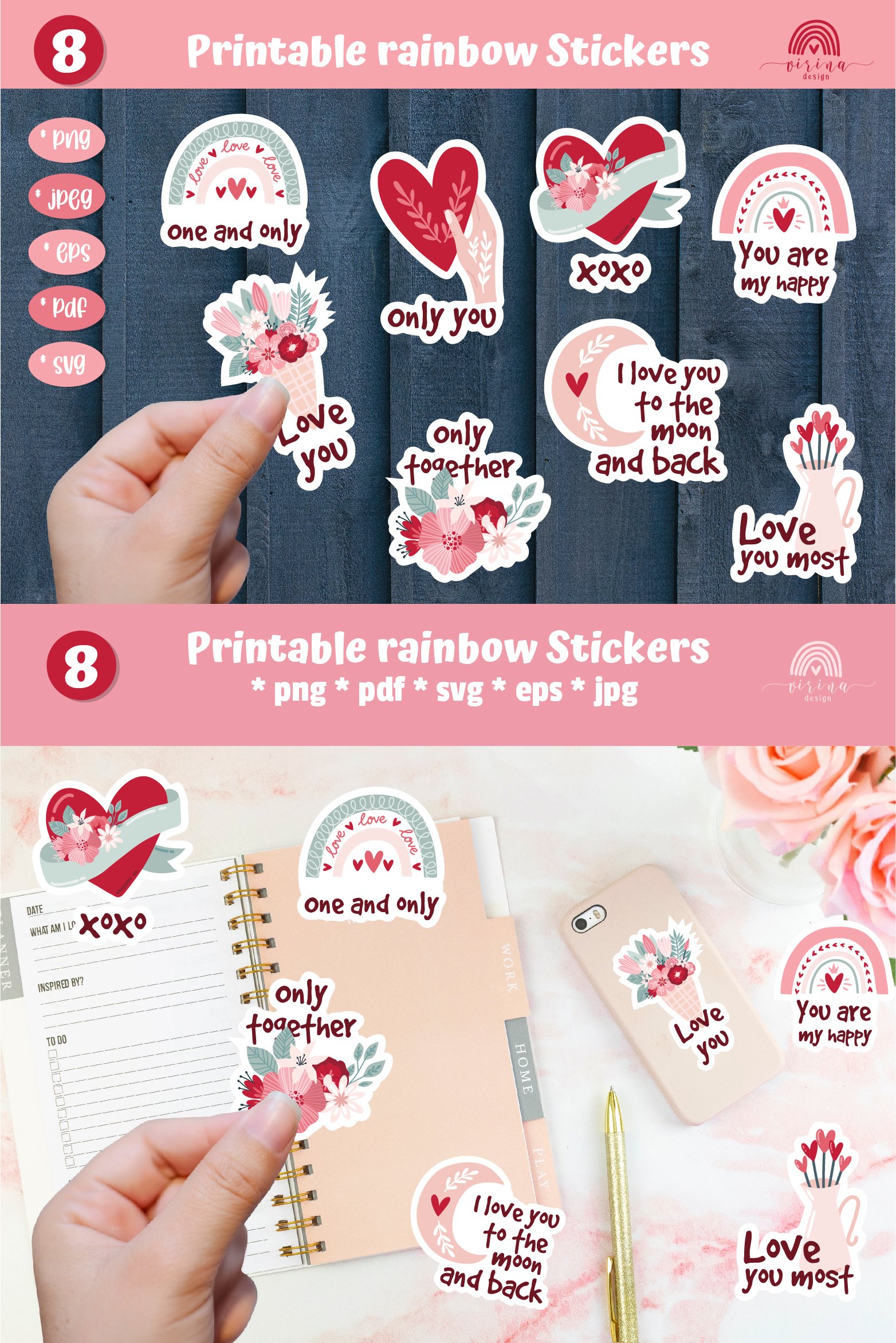 Romantic Sticker printable bundle png. 11 PNG (1338761)