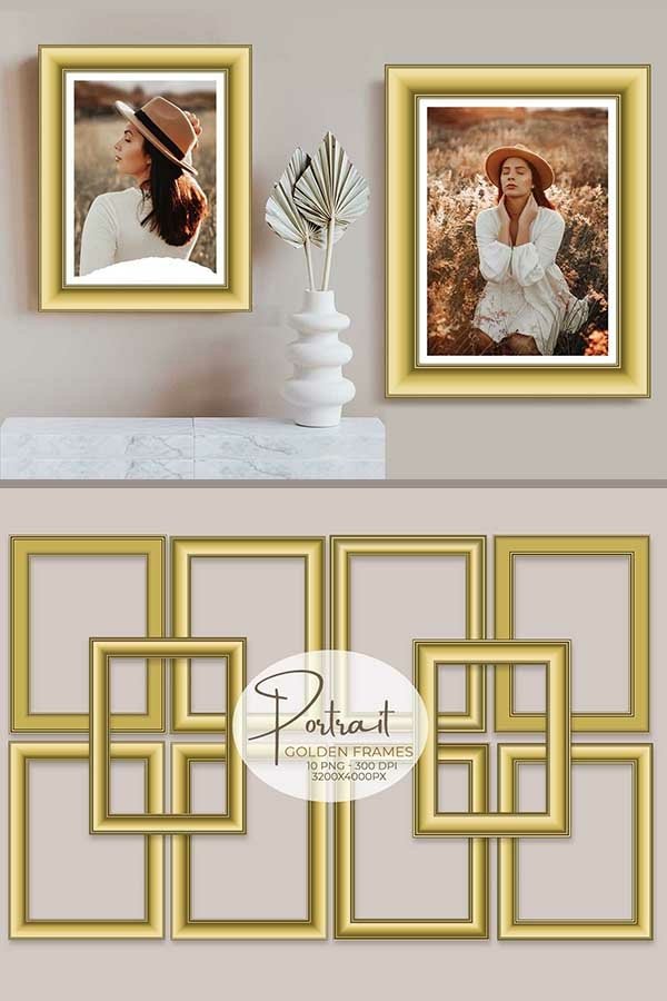 10 Portrait Golden Frames PNG