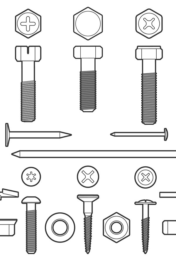 Metal fasteners line icons set