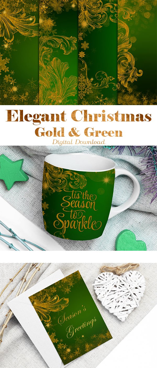 Elegant Green & Gold Christmas Backgrounds