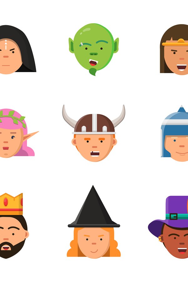 Fantasy game avatars. Fairy tale characters elf wizard king