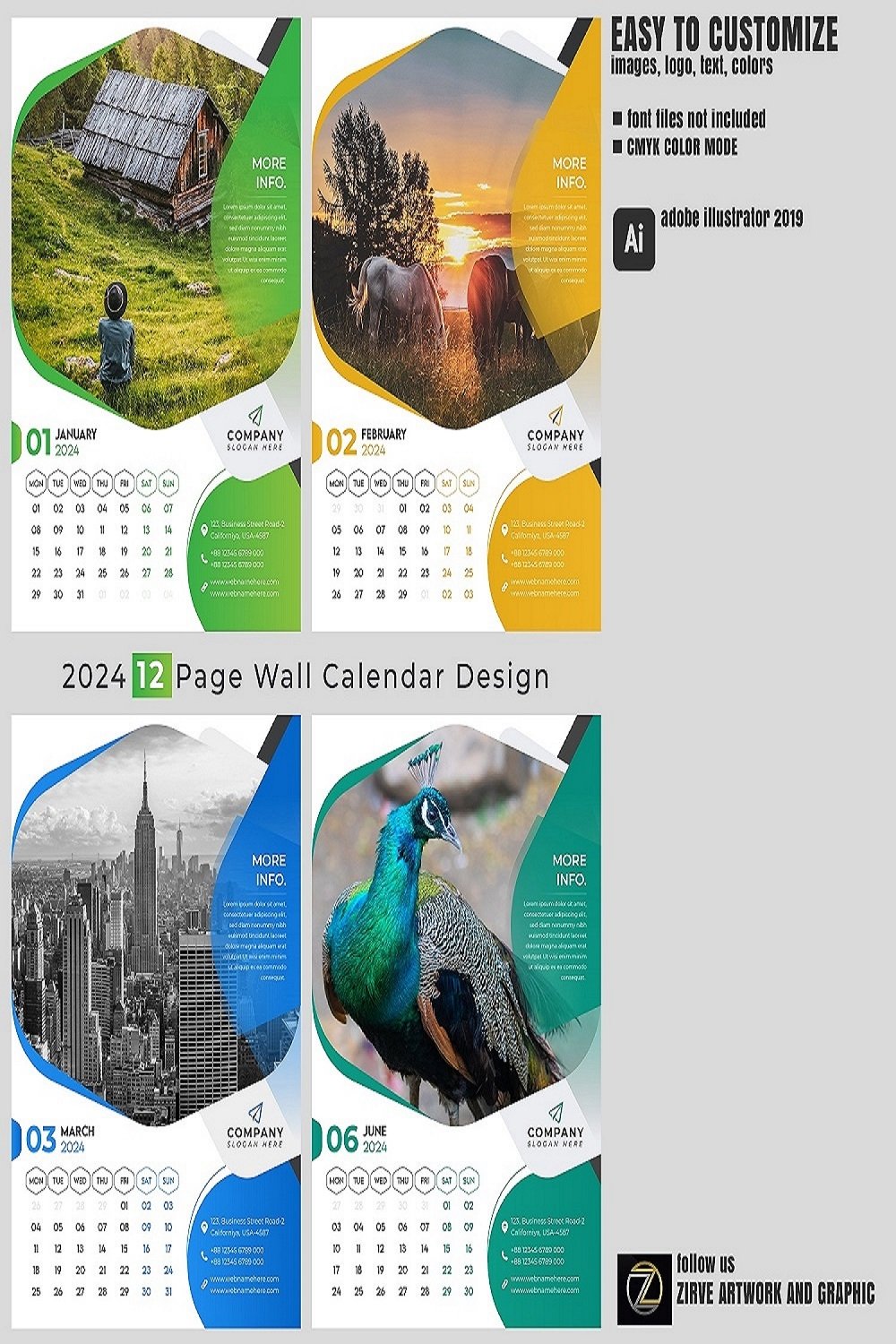 2024 Wall Calendar Design Template