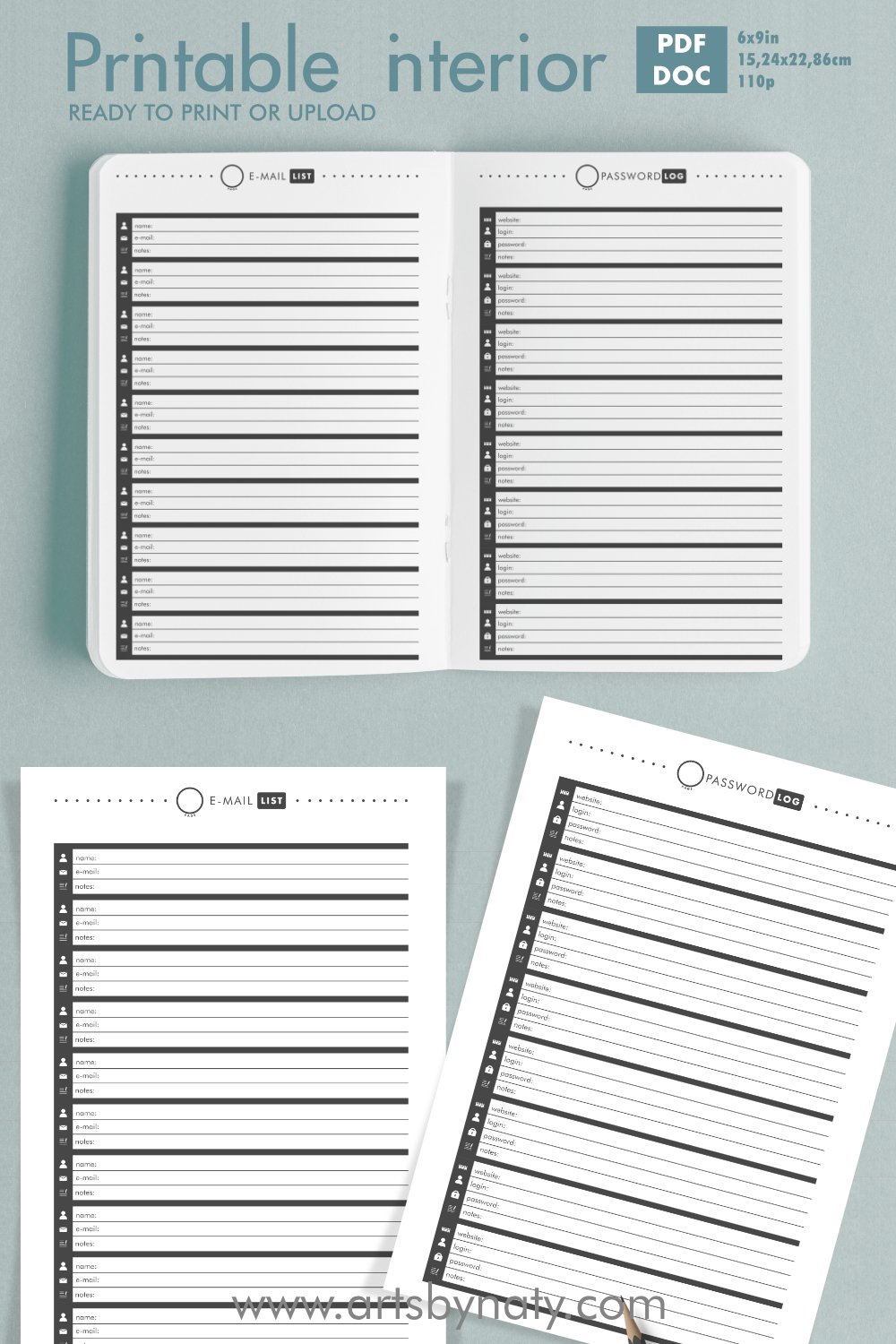 Password logbook and email list keeper.