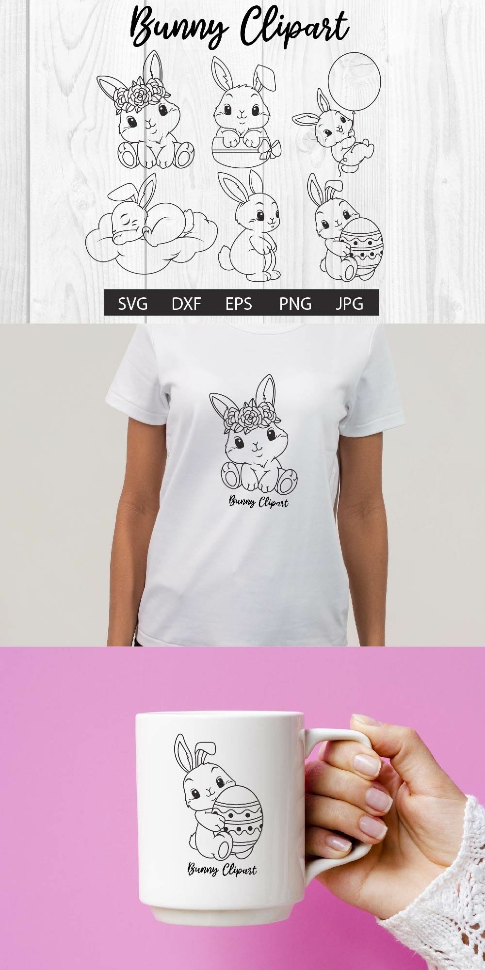 Bunny clipart, Rabbit svg bundle