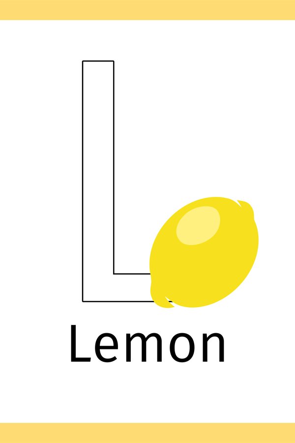 Lemon and letter L coloring page