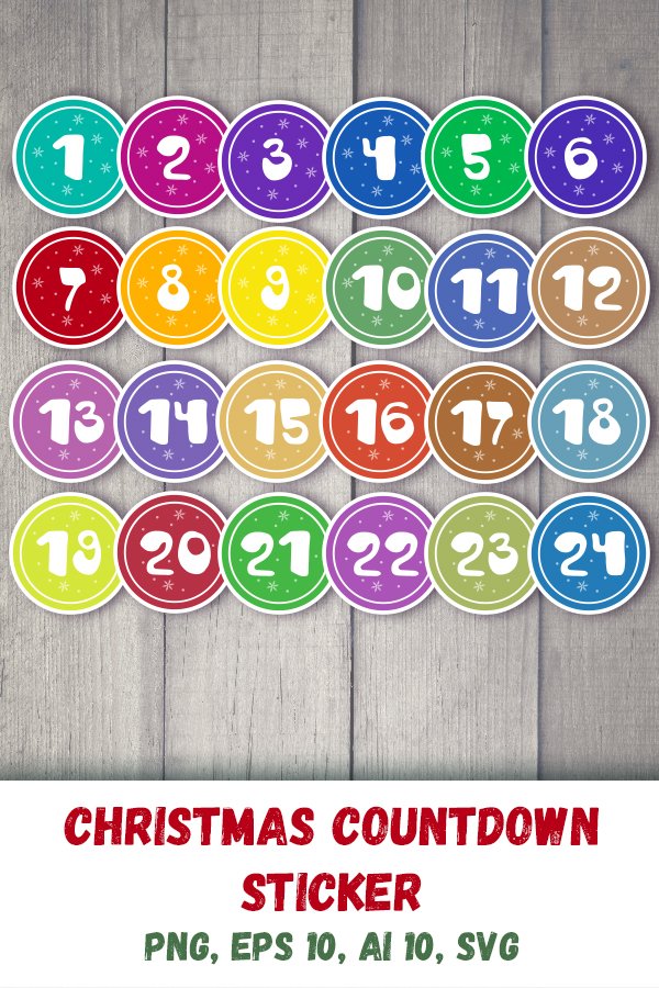 24 Christmas Countdown Stickers to create a Advent calendar