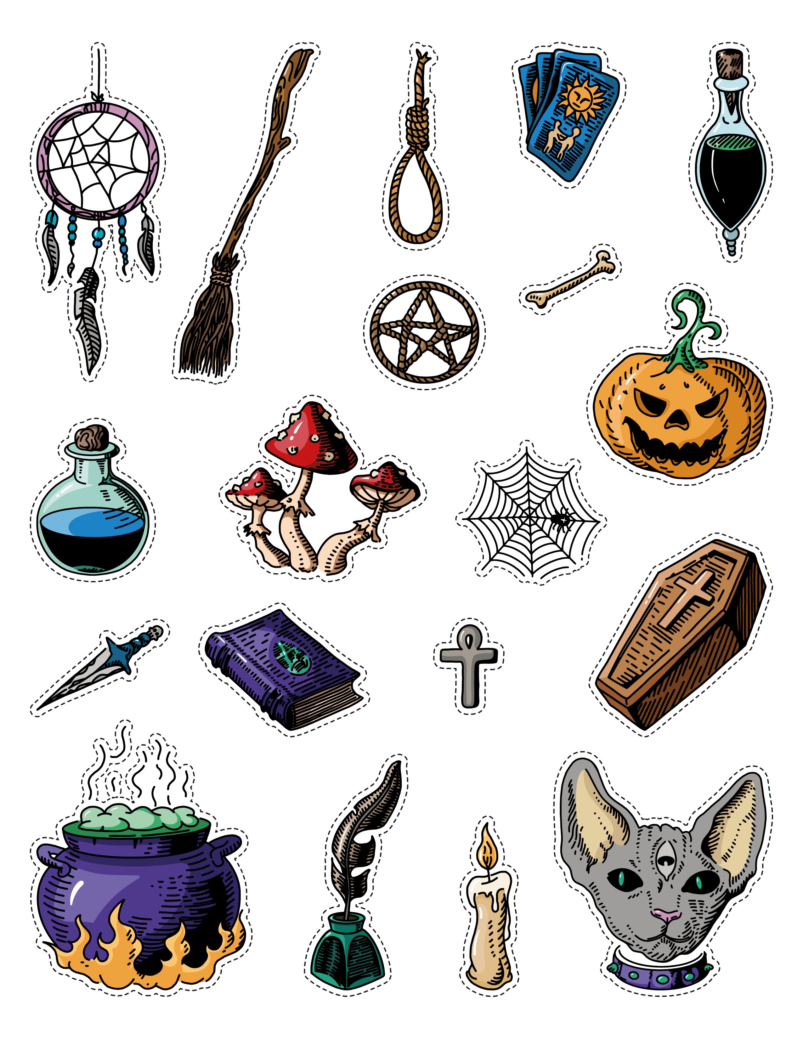 Halloween Mystical Printable Stickers 19 Variations
