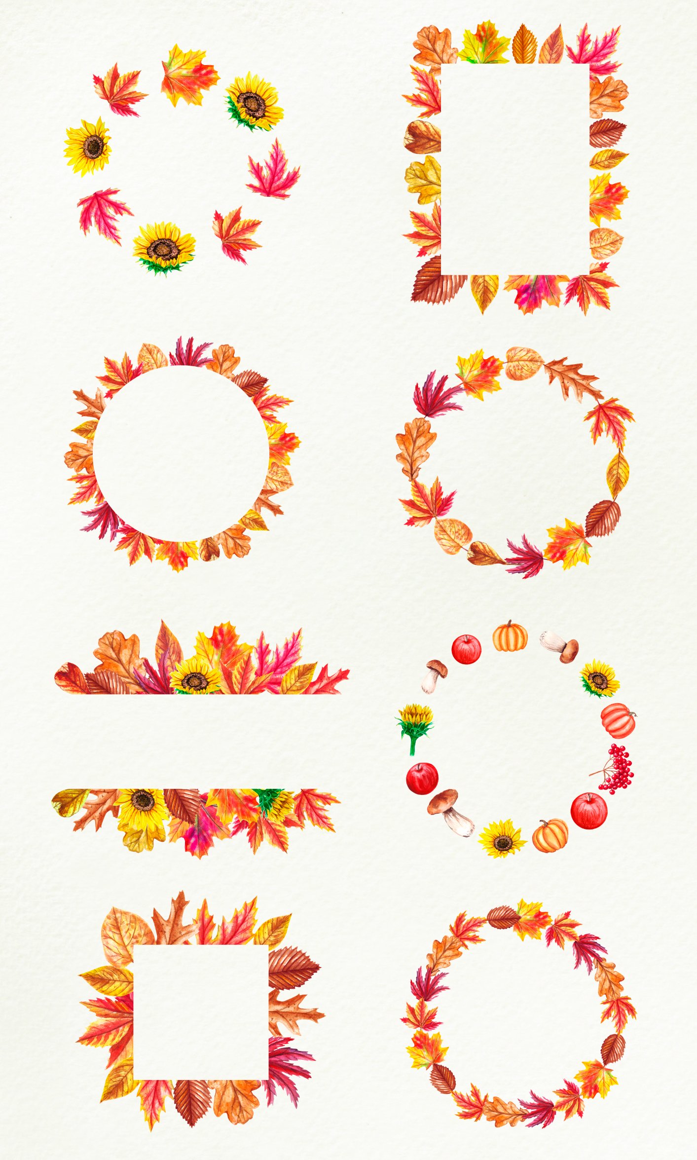 Autumn Watercolor frames and wreaths clipart, fall clipart