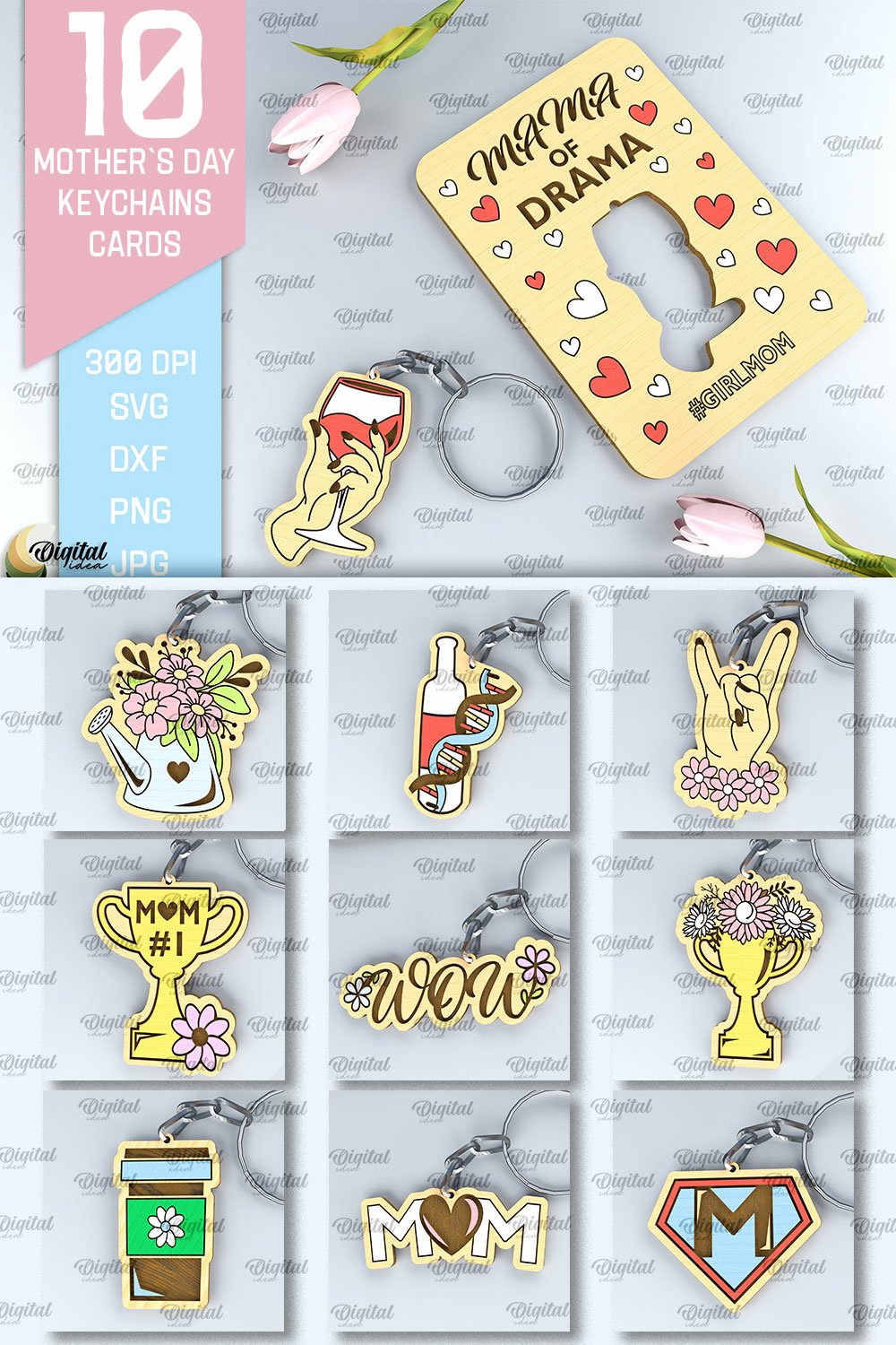Mothers Day Keychains Card Bundle. Greeting Cards Laser Cut