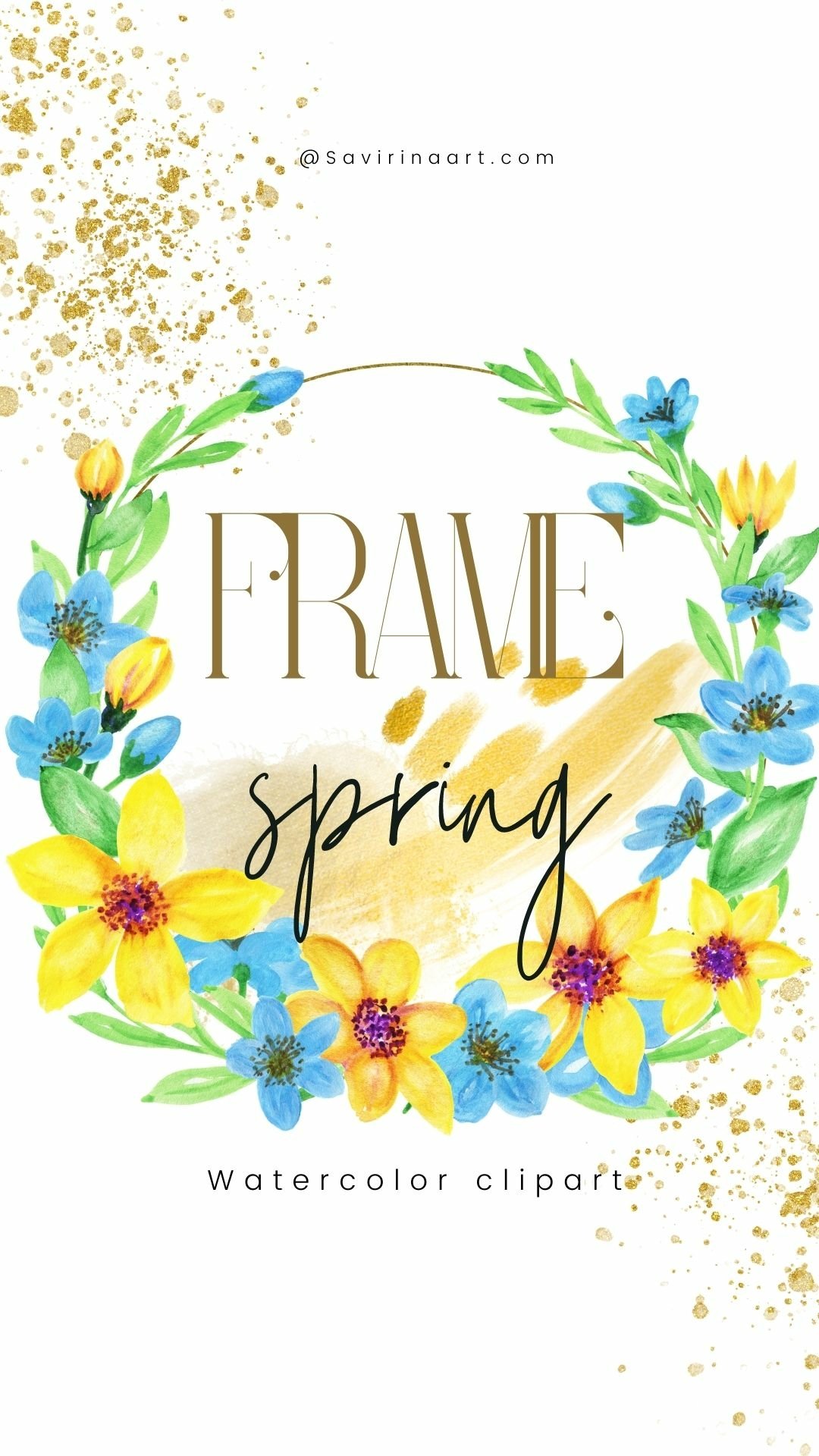 Watercolor flowers spring frame Yellow and blue (1851814)