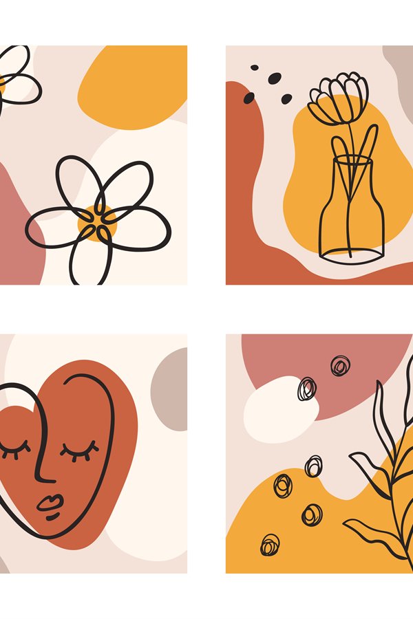 Modern abstract portrait. Simple faces and blob shapes. Peop