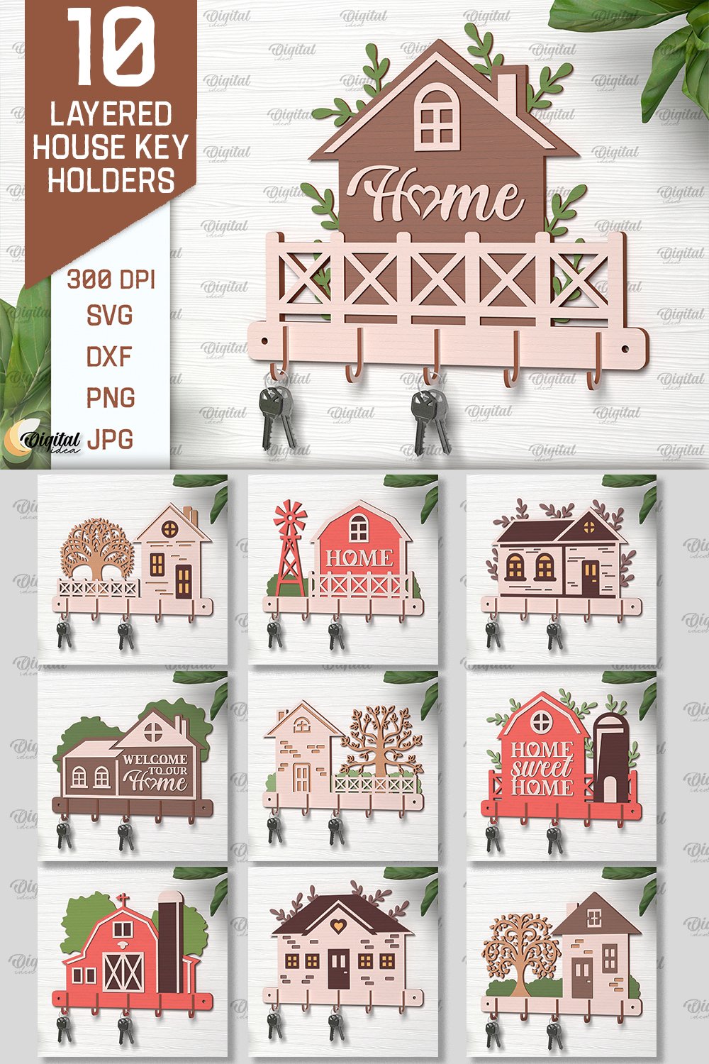Layered House Key Holders Laser Cut Bundle. Key Holders SVG