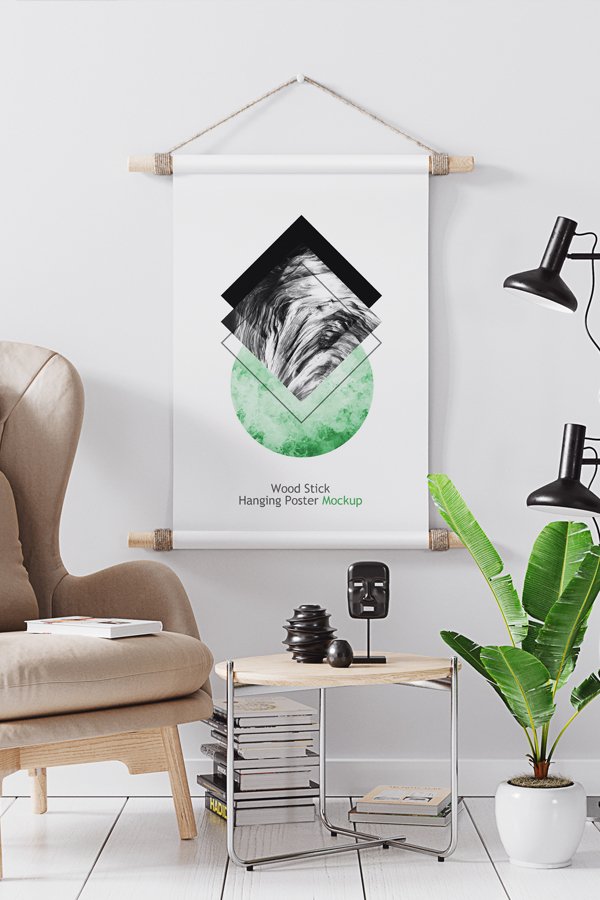 Wood Stick Hanging Poster Mockup