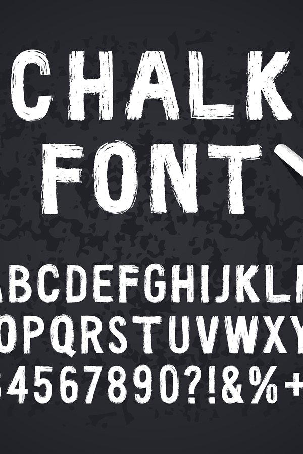 Chalk letters. Rough chalk hand drawn alphabet and numb