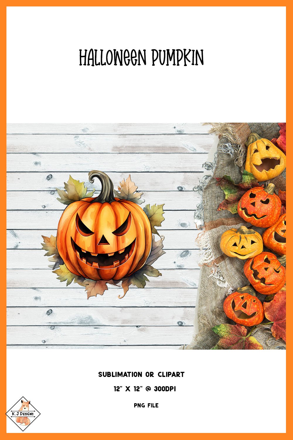 Halloween Pumpkin Clipart or Sublimation