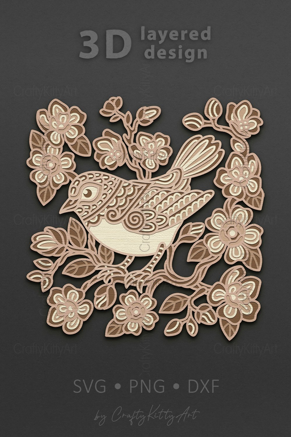 Sparrow Bird Flower SVG, 3D layered paper laser cutting file