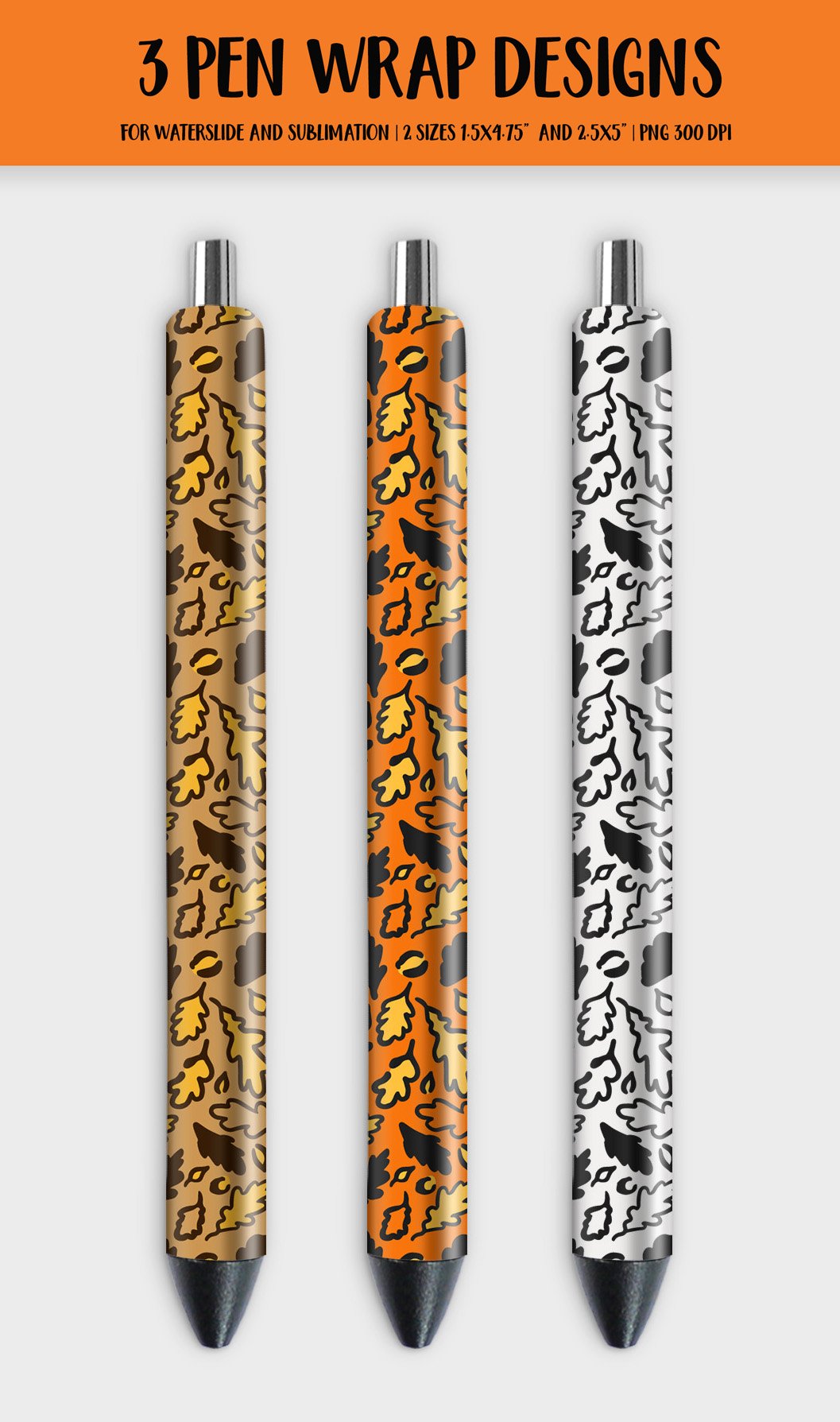 Oak Leaves Pen Wrap. Autumn Leopard Print Pen Sublimation