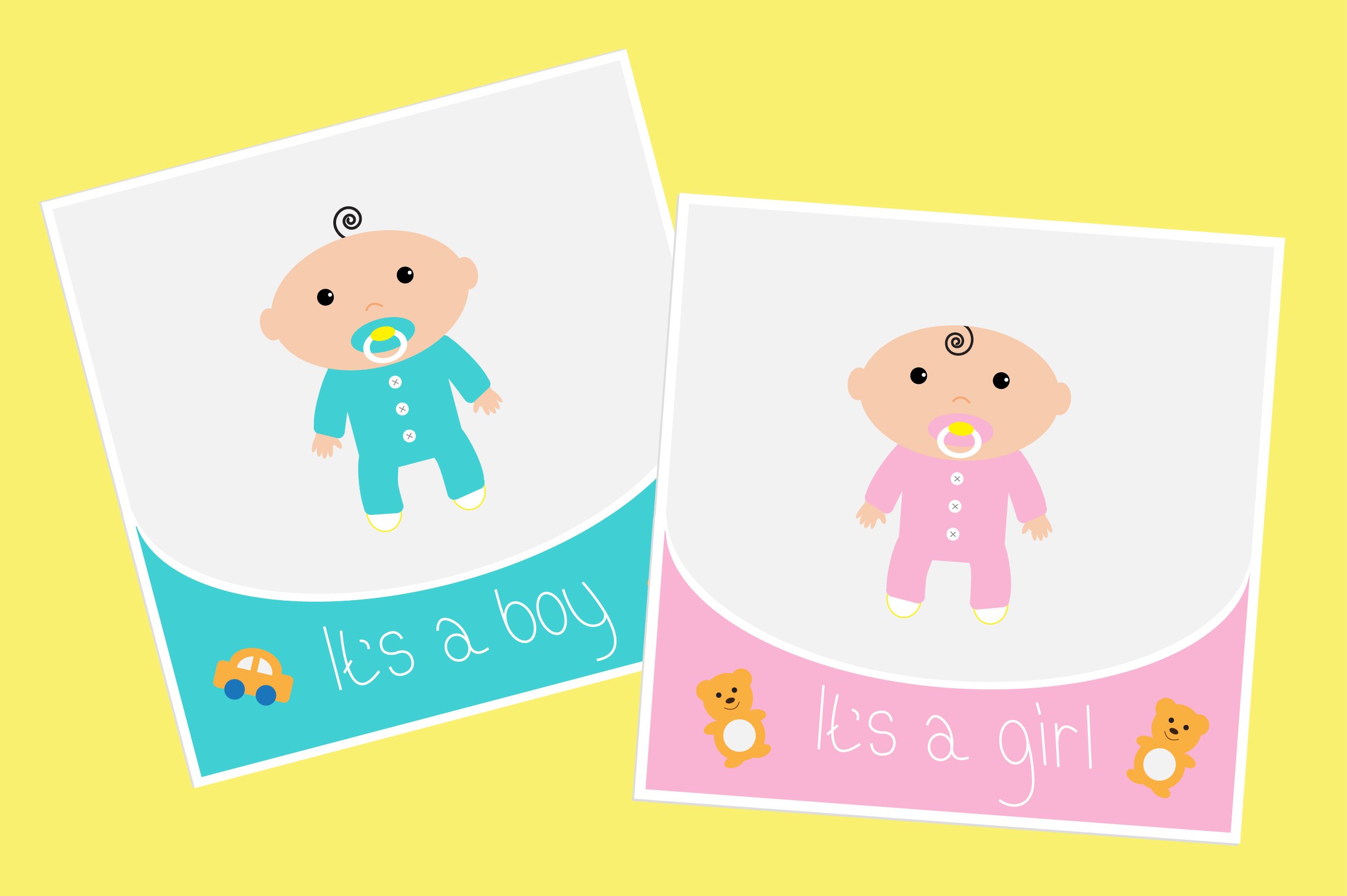 Baby shower card set. Boy and girl.