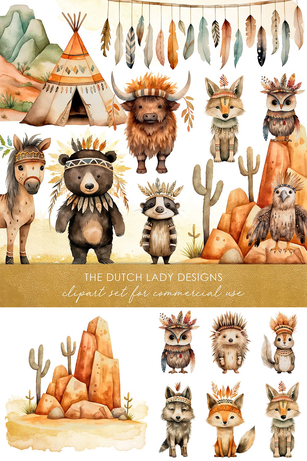 Boho Prairie Animals Clipart Set