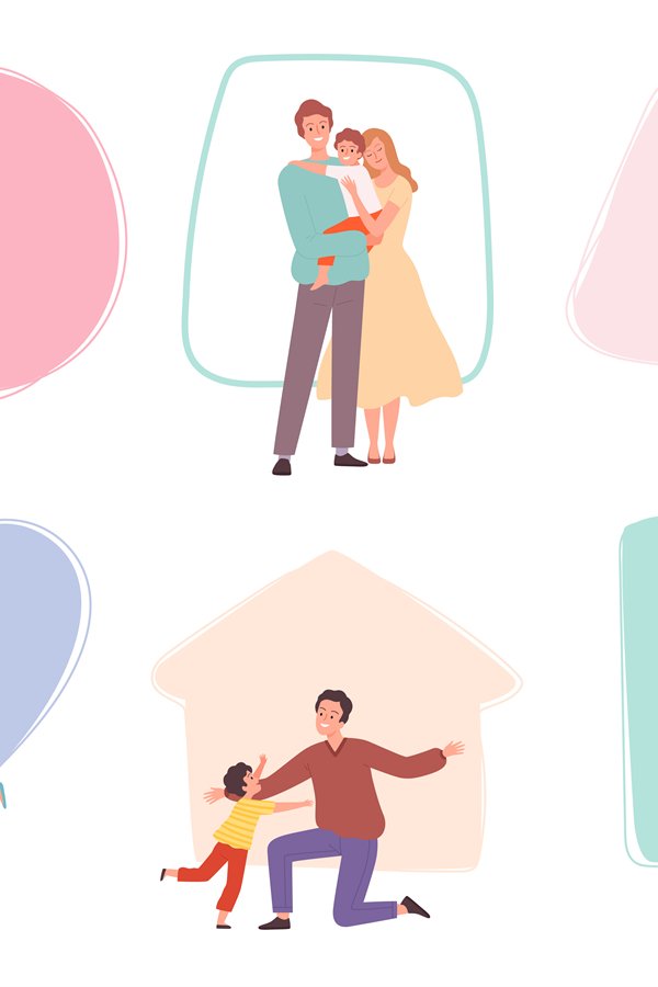 Hugging kids. Parents embrace their children. Happy family c