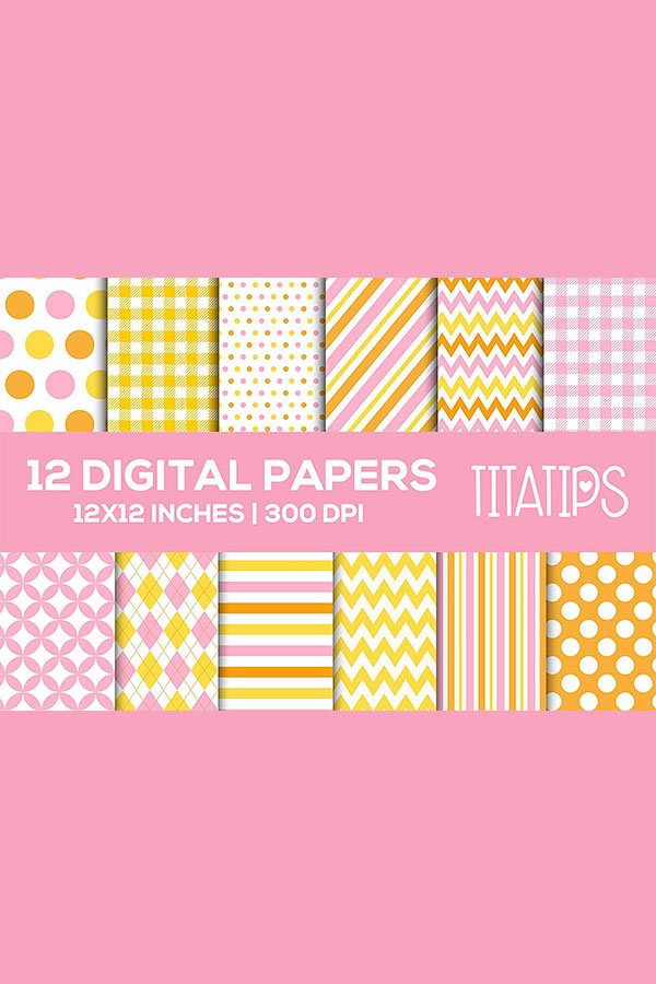 Pink and Yellow Digital Papers Set, Baby Shower Patterns